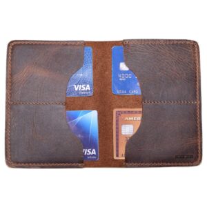 hide & drink, leather large card holder, holds up to 16 cards plus flat bills/money organizer/cash/case/pouch, handmade includes 101 year warranty :: bourbon brown