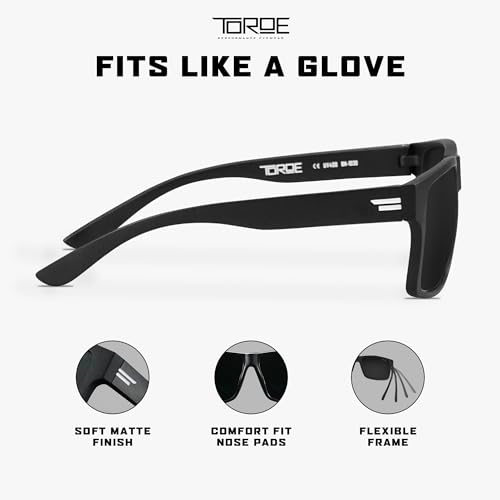 TOROE Classic RANGE TR90 Frame Polarized Unbreakable Sunglasses with Hydrophobic Coated Polycarbonate AR Lenses (Matte Black | Black (CAT4))