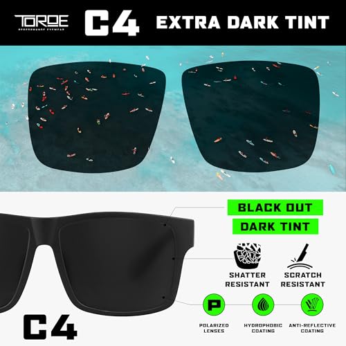 TOROE Classic RANGE TR90 Frame Polarized Unbreakable Sunglasses with Hydrophobic Coated Polycarbonate AR Lenses (Matte Black | Black (CAT4))