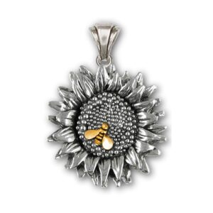 sunflower jewelry silver and 14k gold handmade sunflower pendant sftx5-bep