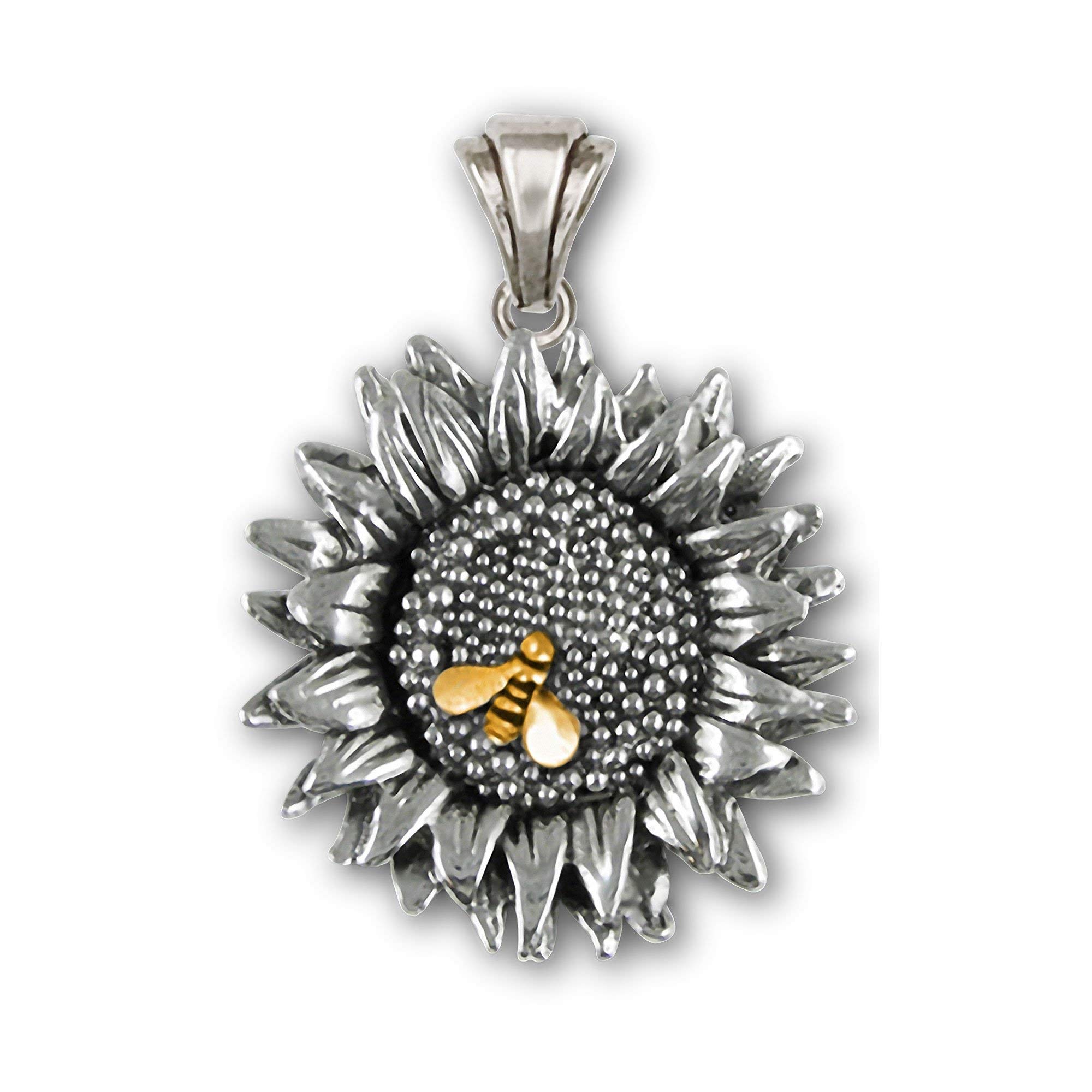 Sunflower Jewelry Silver And 14k Gold Handmade Sunflower Pendant SFTX5-BEP