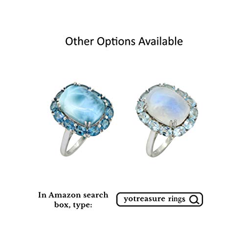 YoTreasure Moonstone and Sky Blue Topaz Cluster Ring Solid 925 Sterling Silver