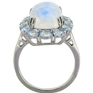 YoTreasure Moonstone and Sky Blue Topaz Cluster Ring Solid 925 Sterling Silver