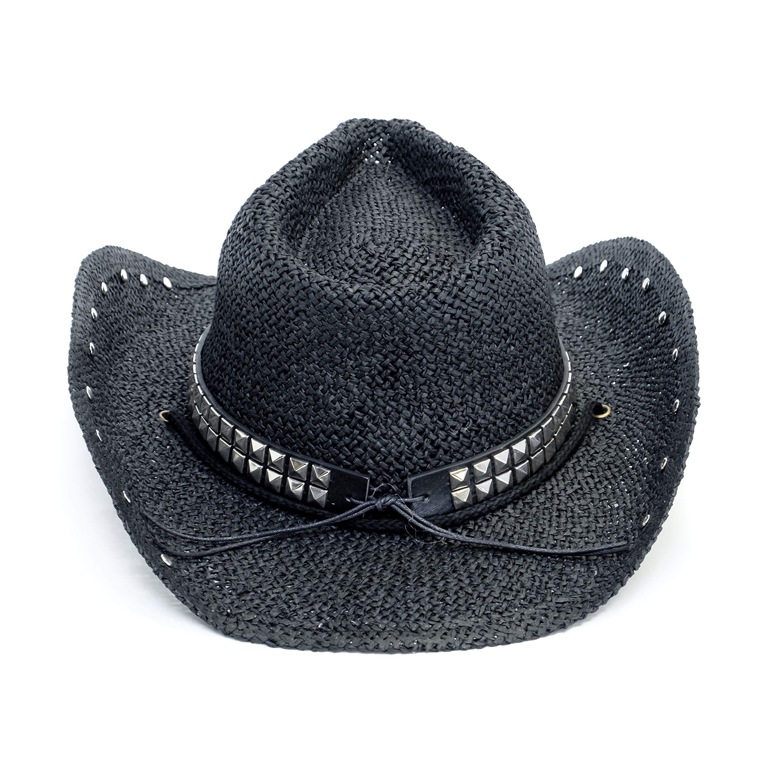 Old Stone Straw Cowboy Cowgirl Hat for Men/Women Unisex Summer Winter Wide Brim Sun Hat Dallas Western Style for Safari Fishing Beach Golf Hiking Multipurpose, Rockstar Black