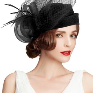 Z&X Sinamay Fascinator Pillbox Hats for Women Wedding Tea Party Mesh Flower Church Hat with Clip Black