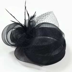 Z&X Sinamay Fascinator Pillbox Hats for Women Wedding Tea Party Mesh Flower Church Hat with Clip Black