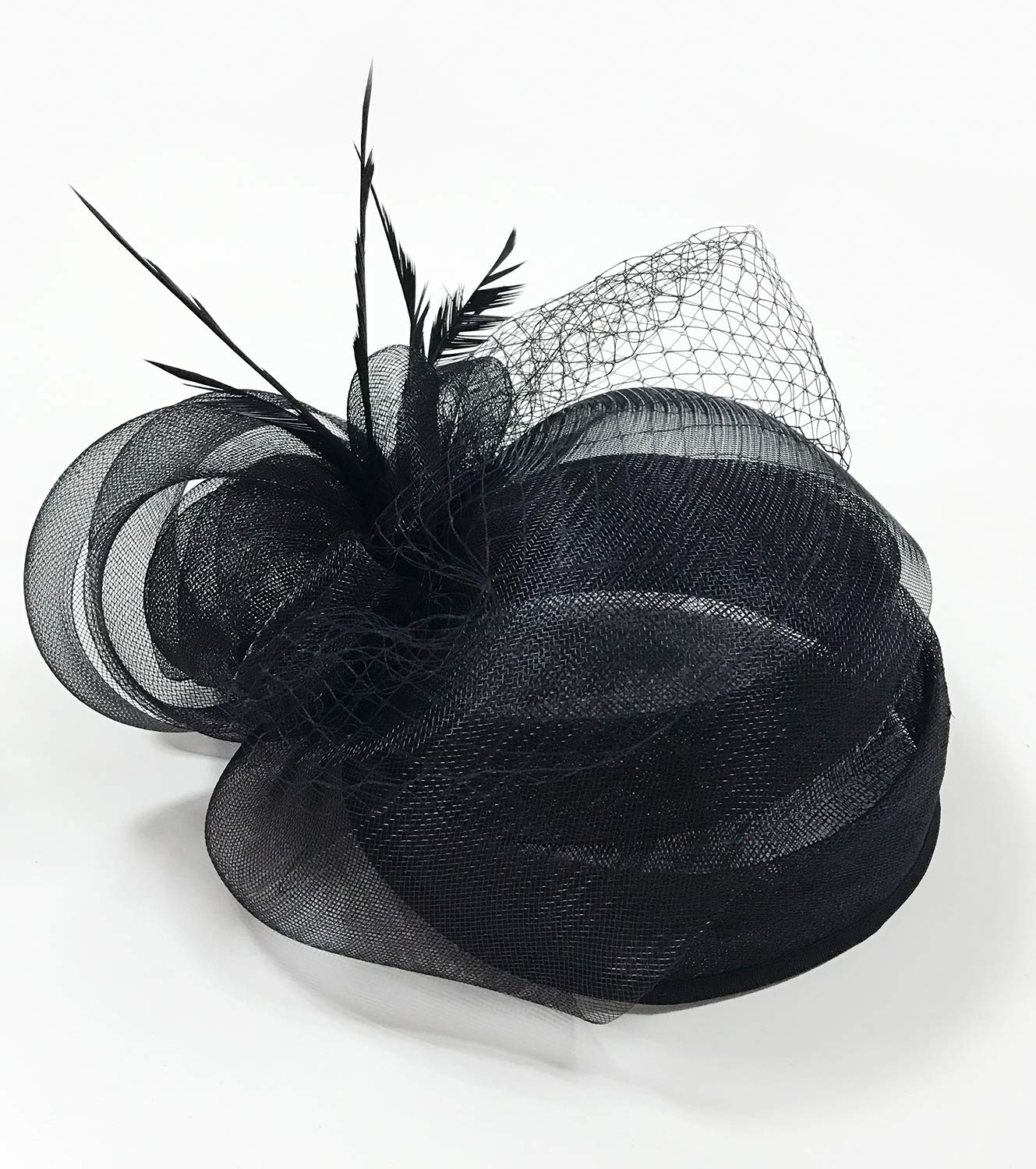 Z&X Sinamay Fascinator Pillbox Hats for Women Wedding Tea Party Mesh Flower Church Hat with Clip Black