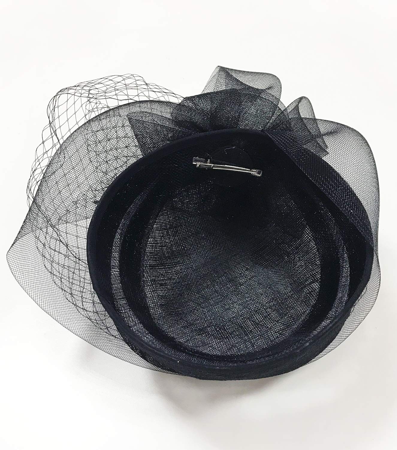 Z&X Sinamay Fascinator Pillbox Hats for Women Wedding Tea Party Mesh Flower Church Hat with Clip Black