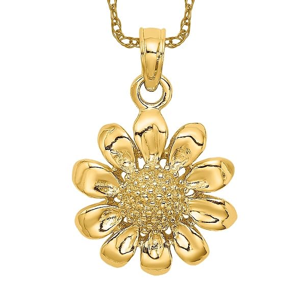 IceCarats 14K Yellow Gold Sunflower Necklace Daisy Pendant Sunshine Summer Flowers Charm Only