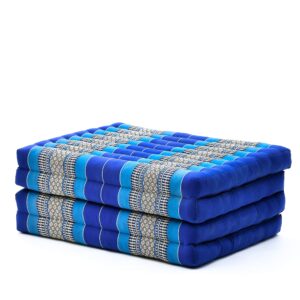 leewadee trifold mattress standard – comfortable thai massage pad, foldable floor mattress filled with kapok, perfect to use as a sleeping mat 79 x 28 inches, blue