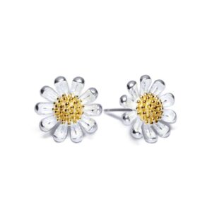 daisy earrings stud for women teen girls s925 sterling silver 14k white yellow gold plated pierced ear tiny small flower leaf stud earrings post pin hypoallergenic jewelry (9.5mm)