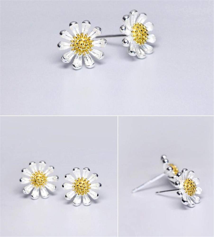 Daisy Earrings Stud for Women Teen Girls S925 Sterling Silver 14K White Yellow Gold Plated Pierced Ear Tiny Small Flower Leaf Stud Earrings Post Pin Hypoallergenic Jewelry (9.5mm)