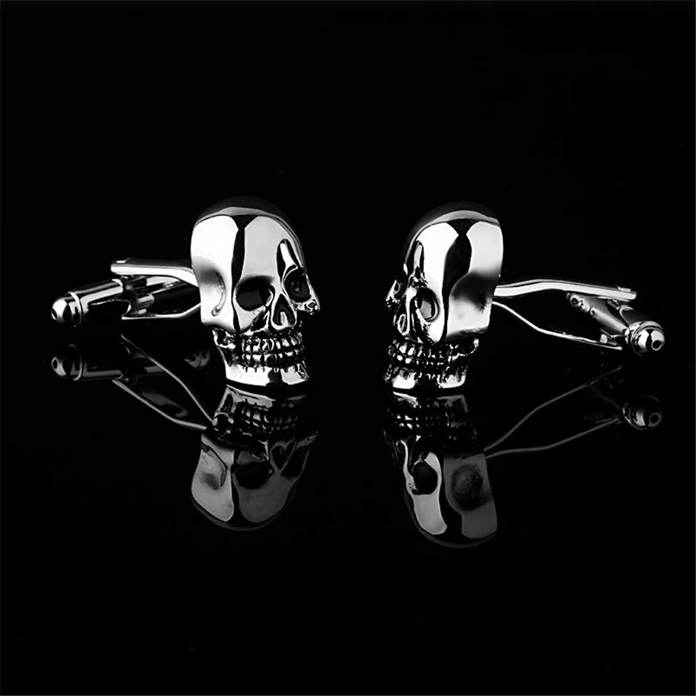 BXLE Cool Skull Cuff-Links, Unique 3D Skeleton Cufflinks, Gothic Shirt Studs Button for Young Men Theme Party, Groomsmen Gift, Pirate & Punk Style Suit Accesorries Jewelry (D)