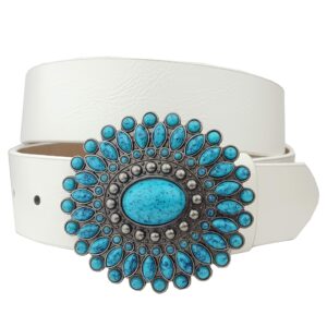 axesoria western turquoise buckle with vegan leather belt (m, white)