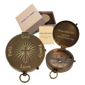 personalized large pocket compass religious gifts engraved | unique christian/catholic keepsake | for baptisms, confirmations, missionary, birthdays, graduations, dad, son, boyfriend (god compass)