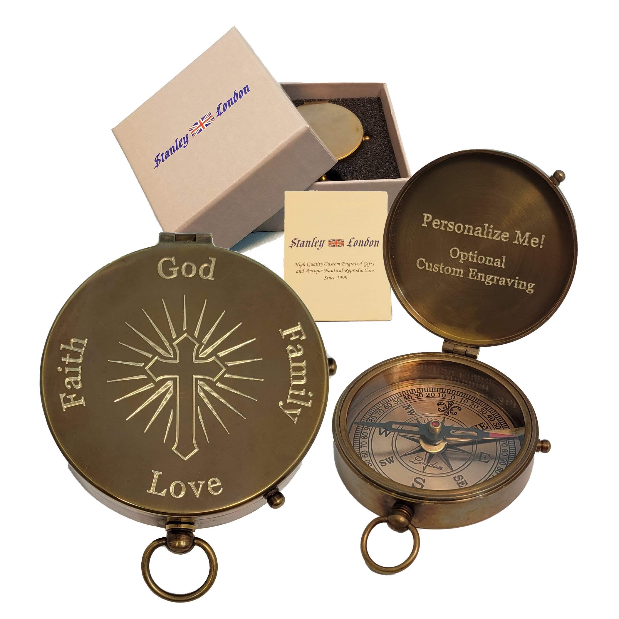 Personalized Large Pocket Compass Religious Gifts Engraved | Unique Christian/Catholic Keepsake | for Baptisms, Confirmations, Missionary, Birthdays, Graduations, Dad, Son, Boyfriend (God Compass)