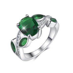 madeone 18k white gold plating excellent cut cz stone rainbow gemstone topaz & emerald ring wedding engagement ring for women with box packing size 6-10 (green, 6)