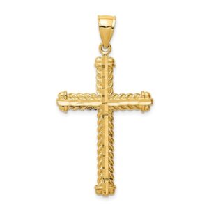 diamond2deal 14k yellow gold diamond cut cross pendant fine jewelry for women (l- 43.5 mm, w- 23.25 mm)