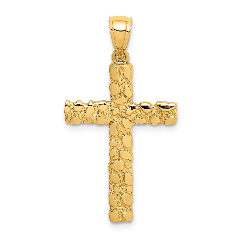 Diamond2Deal Gift for Mothers Day 14K Yellow Gold Nugget Religious Crucifix Cross Pendant for Women (L- 32 mm W- 17.5 mm)