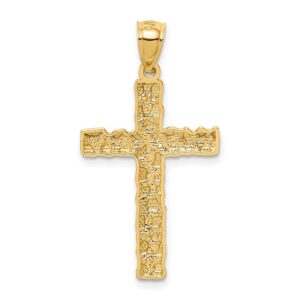 Diamond2Deal Gift for Mothers Day 14K Yellow Gold Nugget Religious Crucifix Cross Pendant for Women (L- 32 mm W- 17.5 mm)