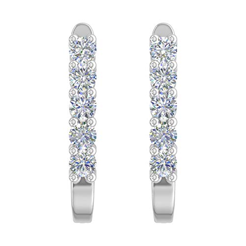 1/2 Carat Natural Diamond Hoop Earrings in 10K White Gold