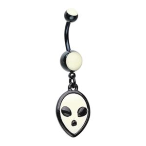 pierced owl black alien extraterrestrial glow in the dark dangling charm belly button ring