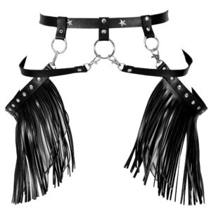 woman body harness adjustable dance clothing accessories leg waist tassel gothic punk belt (black)