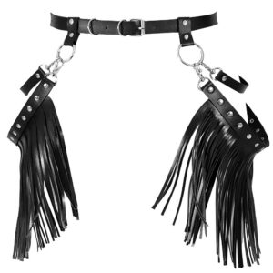 Woman Body Harness Adjustable Dance Clothing Accessories Leg Waist Tassel Gothic Punk Belt (Black)