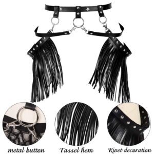 Woman Body Harness Adjustable Dance Clothing Accessories Leg Waist Tassel Gothic Punk Belt (Black)