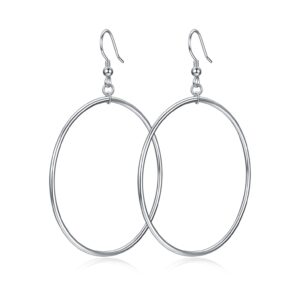 sterling silver large hoop circle dangle drop earrings for women ldaies 50mm (50mm, silver)