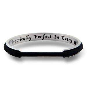 wusuaned mary poppins quote practically perfect in every way hair tie grooved cuff bangle bracelet mother daughter friendship gift (practically perfect in every way silver)