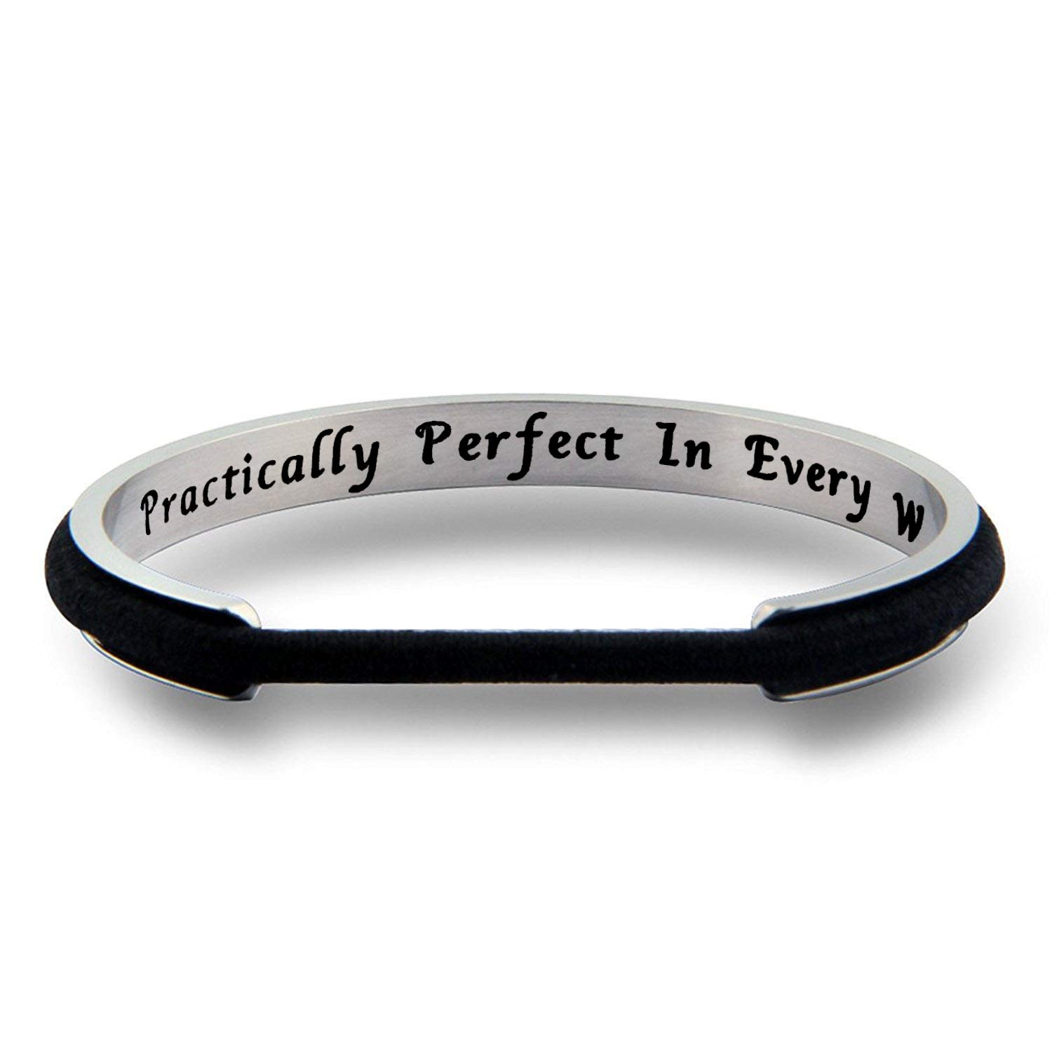 WUSUANED Mary Poppins Quote Practically Perfect in Every Way Hair Tie Grooved Cuff Bangle Bracelet Mother Daughter Friendship Gift (practically perfect in every way silver)