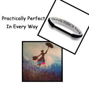 WUSUANED Mary Poppins Quote Practically Perfect in Every Way Hair Tie Grooved Cuff Bangle Bracelet Mother Daughter Friendship Gift (practically perfect in every way silver)