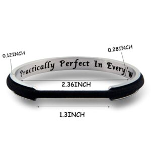 WUSUANED Mary Poppins Quote Practically Perfect in Every Way Hair Tie Grooved Cuff Bangle Bracelet Mother Daughter Friendship Gift (practically perfect in every way silver)