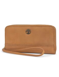 timberland womens leather rfid zip around wallet clutch with wristlet strap, wheat (nubuck), one size