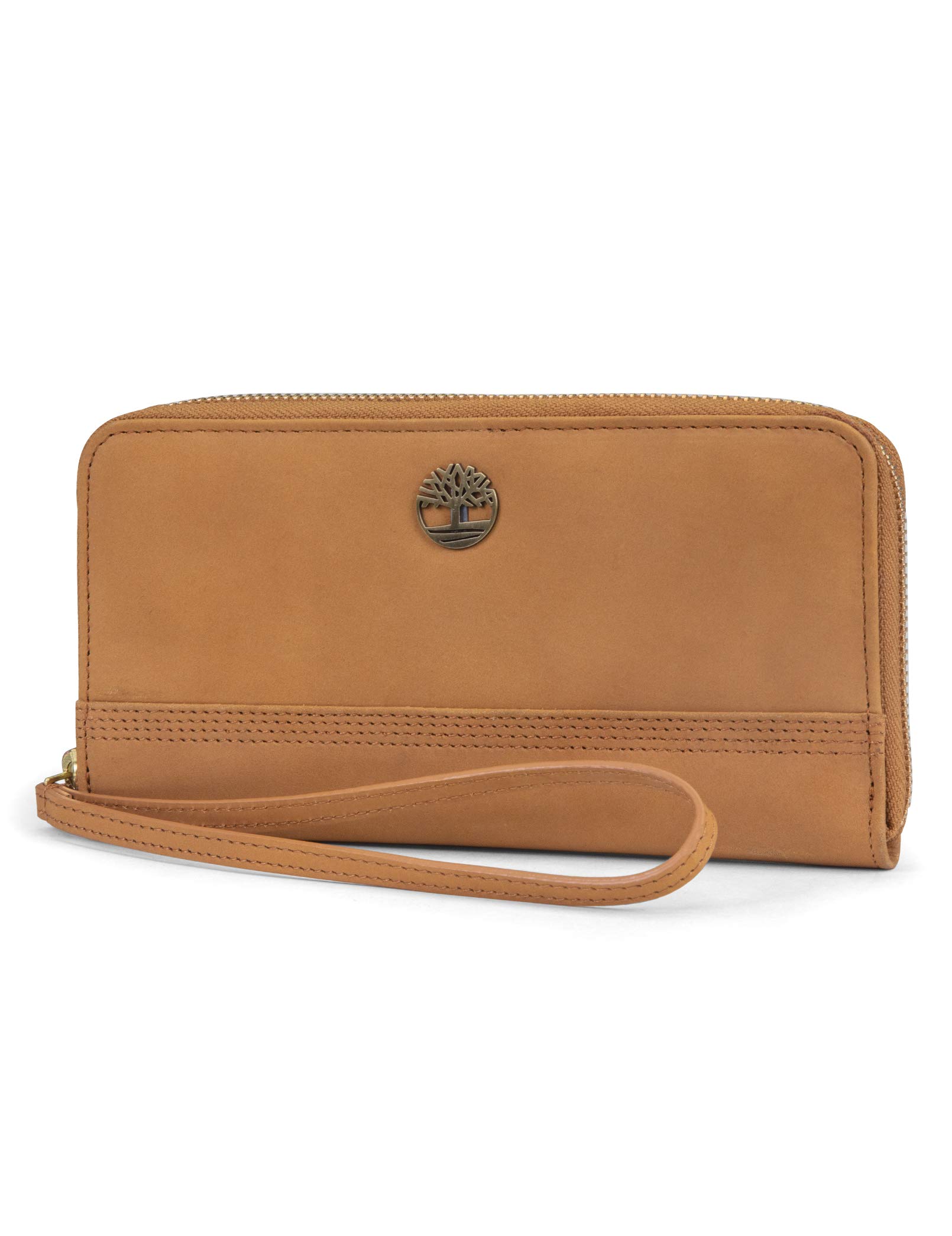 Timberland womens Leather Rfid Zip Around Wallet Clutch With Wristlet Strap, Wheat (Nubuck), One Size