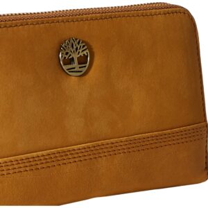 Timberland womens Leather Rfid Zip Around Wallet Clutch With Wristlet Strap, Wheat (Nubuck), One Size