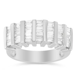 haus of brilliance .925 sterling silver 1.0 cttw baguette cut diamond vertical channel fluted multi-row unisex fashion wedding ring (h-i color, i1-i2 clarity) - size 7