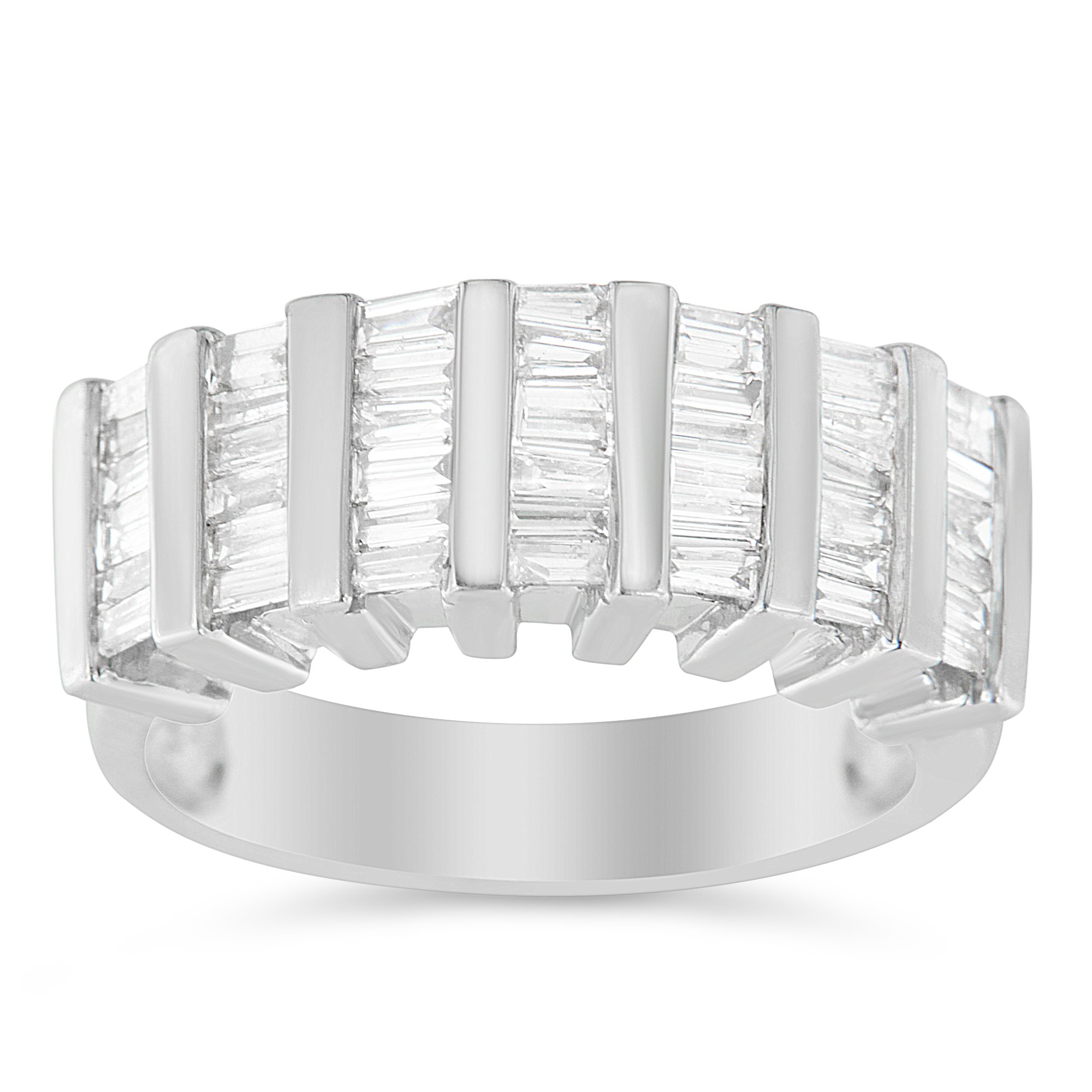 Haus of Brilliance .925 Sterling Silver 1.0 Cttw Baguette Cut Diamond Vertical Channel Fluted Multi-Row Unisex Fashion Wedding Ring (H-I Color, I1-I2 Clarity) - Size 7