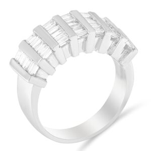 Haus of Brilliance .925 Sterling Silver 1.0 Cttw Baguette Cut Diamond Vertical Channel Fluted Multi-Row Unisex Fashion Wedding Ring (H-I Color, I1-I2 Clarity) - Size 7