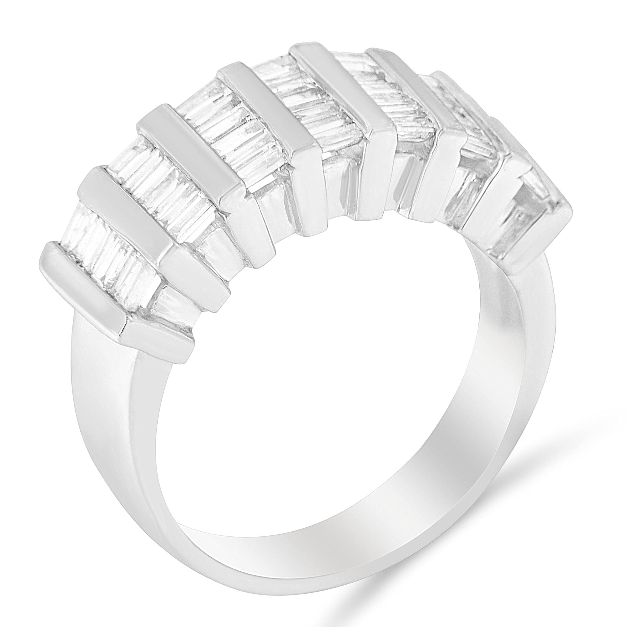 Haus of Brilliance .925 Sterling Silver 1.0 Cttw Baguette Cut Diamond Vertical Channel Fluted Multi-Row Unisex Fashion Wedding Ring (H-I Color, I1-I2 Clarity) - Size 7