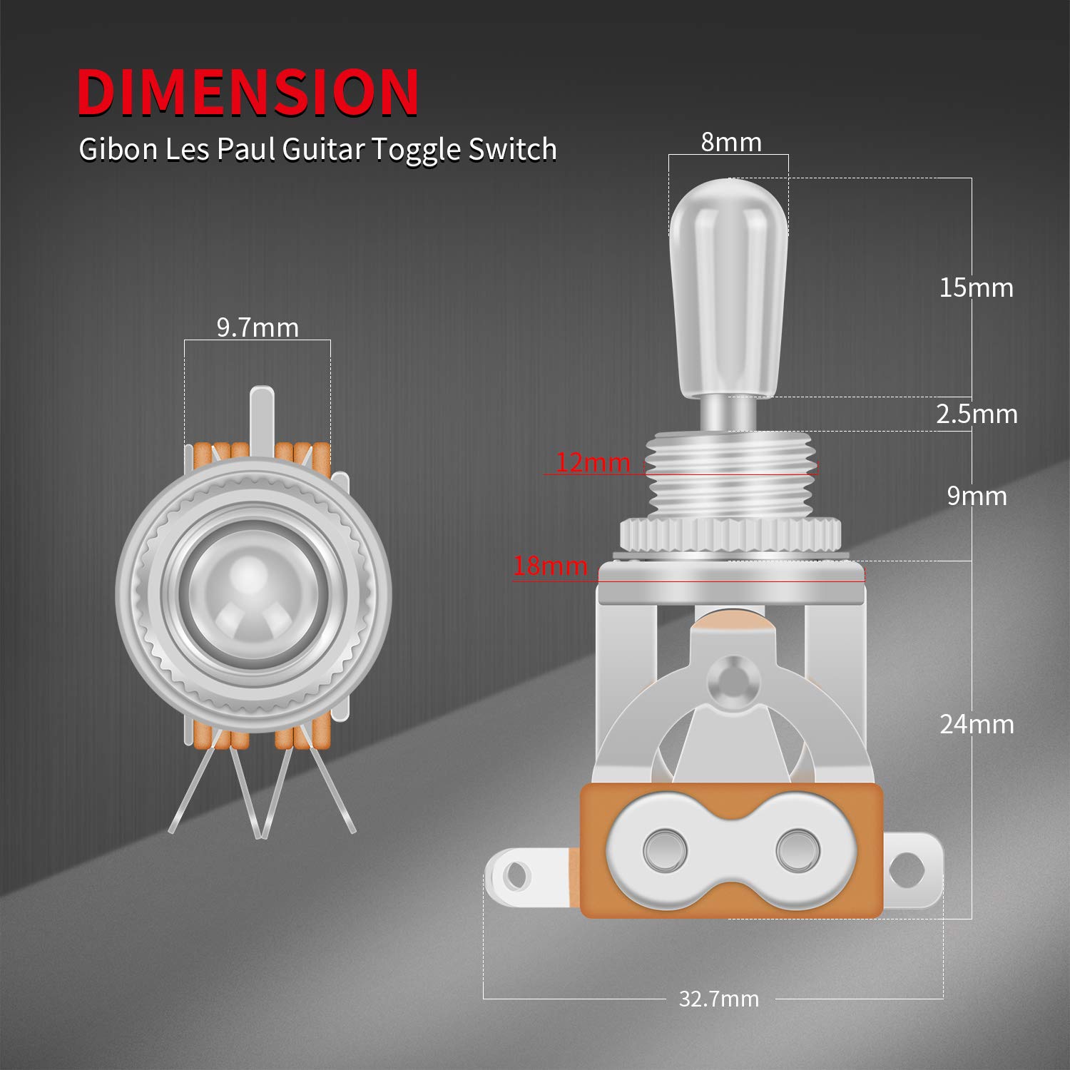 DaierTek Gibon Les Paul Guitar Toggle Switch 3-way Pickup Selector for Electric Guitar Silver Tip