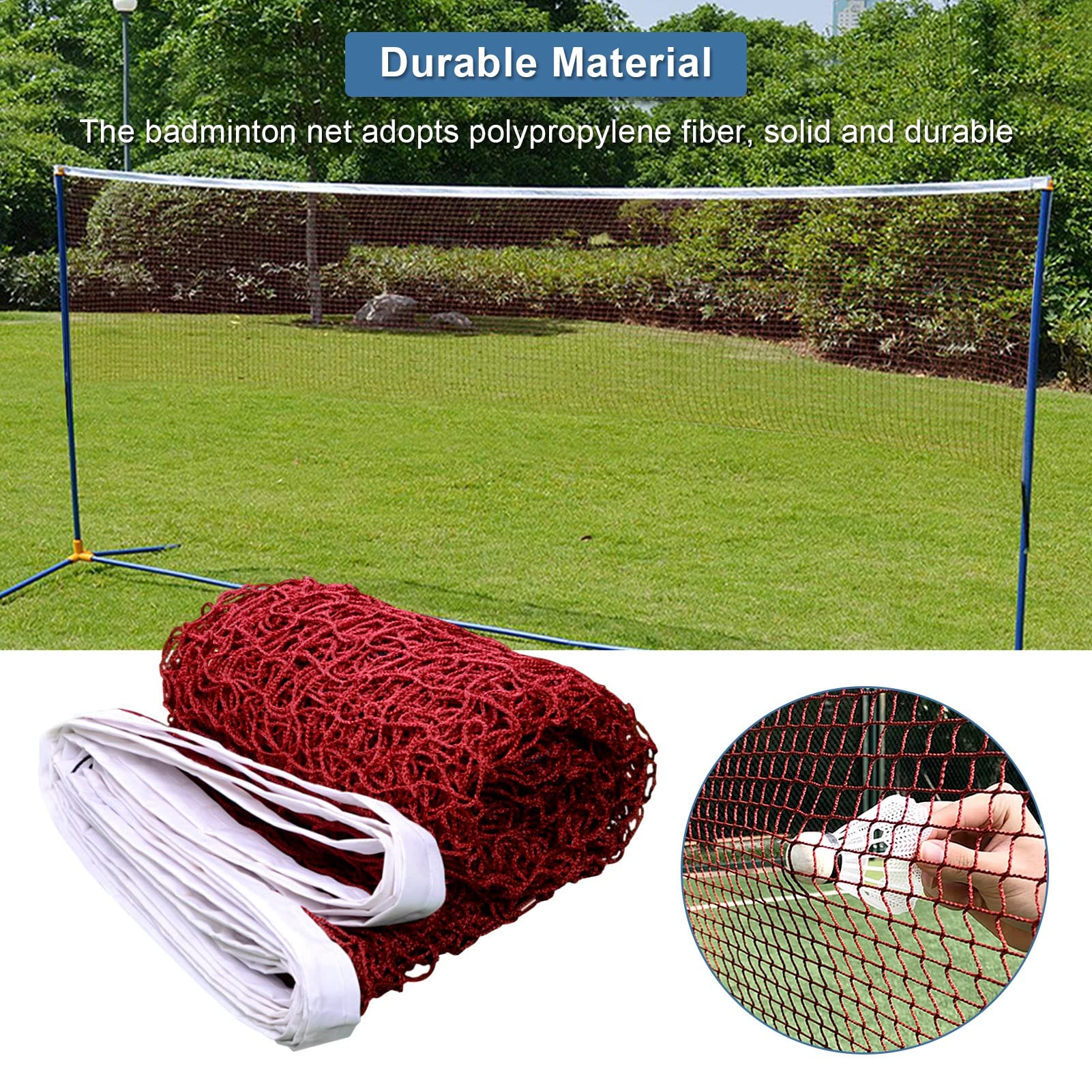 VGEBY1 Badminton Net, Adjustable Foldable Training Badminton Regulation Nets, Badminton Training Mesh for Outdoor Sports(Jujube Red)