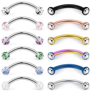 scerring 14g stainless steel curved barbell snake eyes tongue ring nipplerings nipple rings piercing jewelry retainer jeweled clear cz gilitter balls 16mm 12pcs