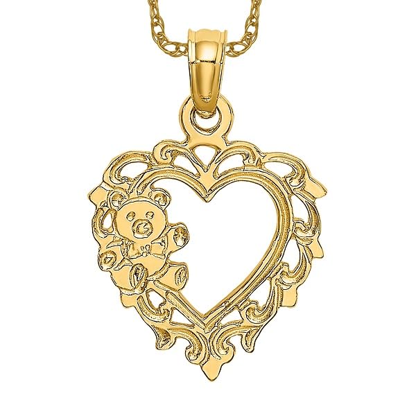 IceCarats 14K Yellow Gold Gummy Teddy Bear Heart Necklace Love Pendant Charm Only