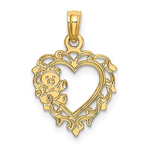 IceCarats 14K Yellow Gold Gummy Teddy Bear Heart Necklace Love Pendant Charm Only