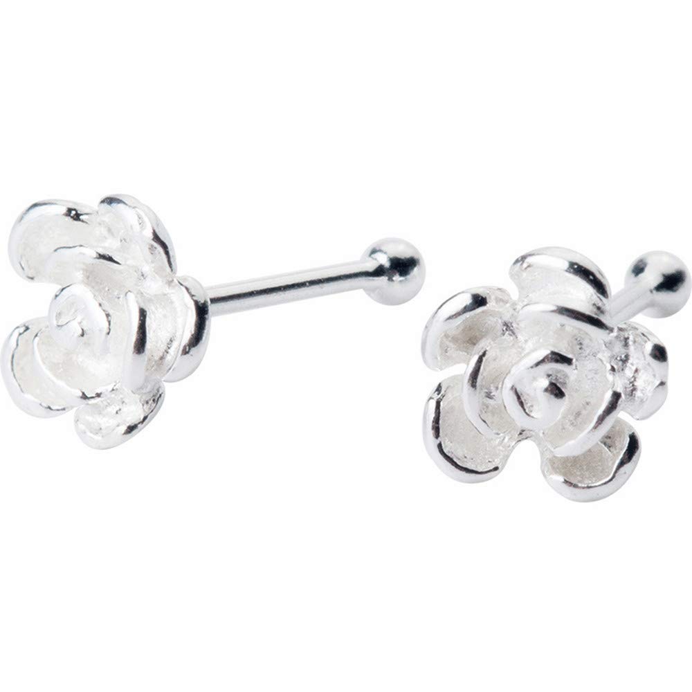 Unique Nose Rings Studs 22 Gauge Body Piercing Jewelry for Women Girls S925 Sterling Silver Tiny Rose Flower Ball Bead Labret Screw Nose Stud Post Pin Hypoallgenic Personalized Jewelry (5mm pair)