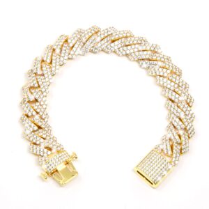 tripod jewelry 15mm full iced out diamond cuban link chain - hip hop 18k gold plated bracelet for men women, birthday gift & christmas gift (18k gold - 15mm, 8.50)