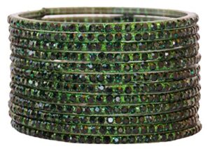 jd'z collection indian bangles for women bollywood glass bangles bridal ethnic jewelry set costume matching wedding designer cz stone jewellery bangle bracelets set of 12 (dark green, 2.4)