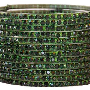 JD'Z COLLECTION Indian Bangles For Women Bollywood Glass Bangles Bridal Ethnic Jewelry Set Costume Matching Wedding Designer CZ Stone Jewellery Bangle Bracelets Set Of 12 (Dark Green, 2.4)